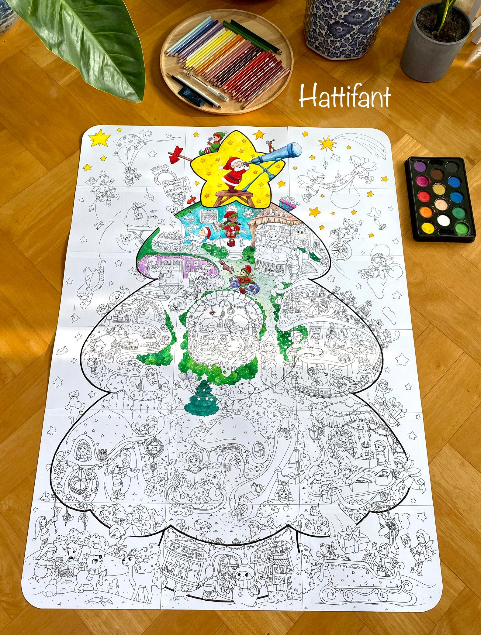 GIANT Poster | Christmas Tree - Elf Factory - to Color in Including ...