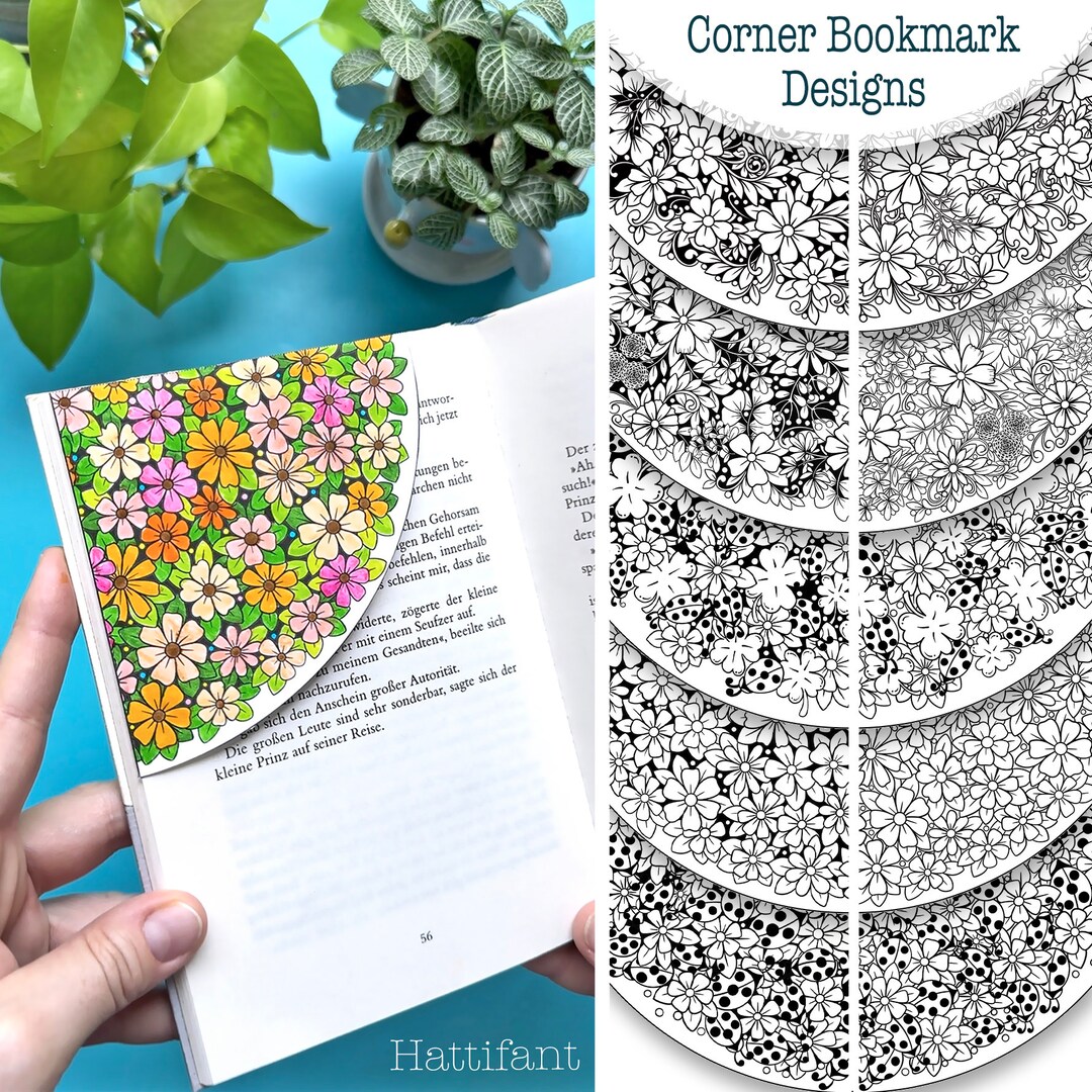 COLORING IN | DIY Flower Doodle Corner Bookmarks - Instant Download - Etsy