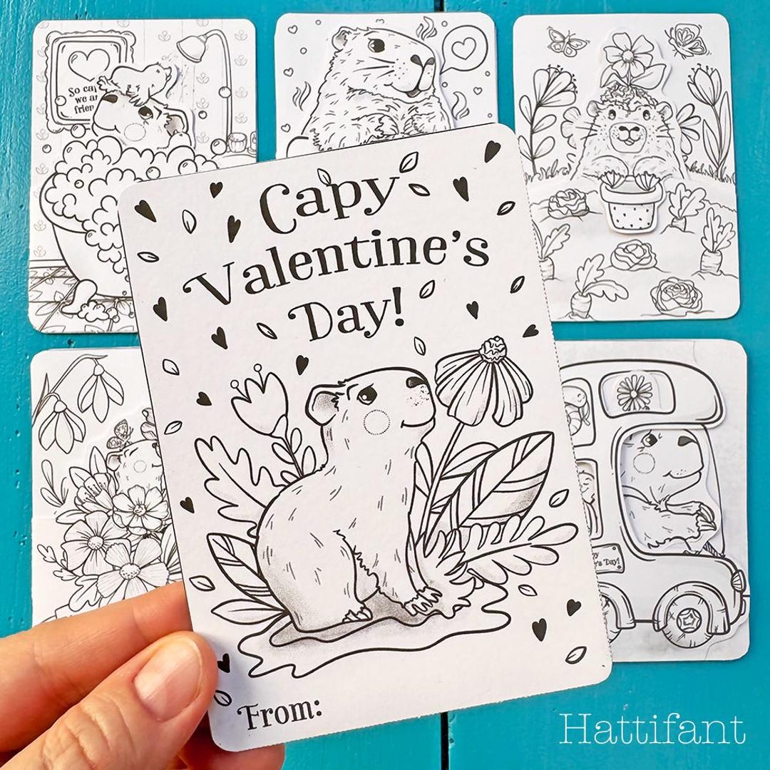 CAPYBARA Valentine's Day Gift Cards & Bookmarks to Color and DIY ...