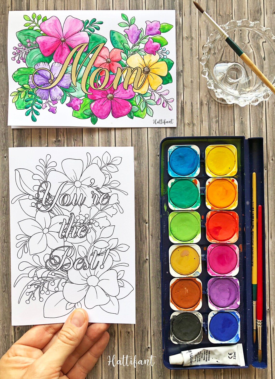 MOTHER'S DAY Flower Cards & Coloring Page Set - Etsy