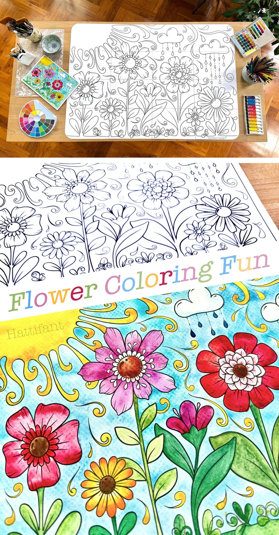 GIANT Coloring Poster | Spring & Summer Flowers - Instant Download - Etsy