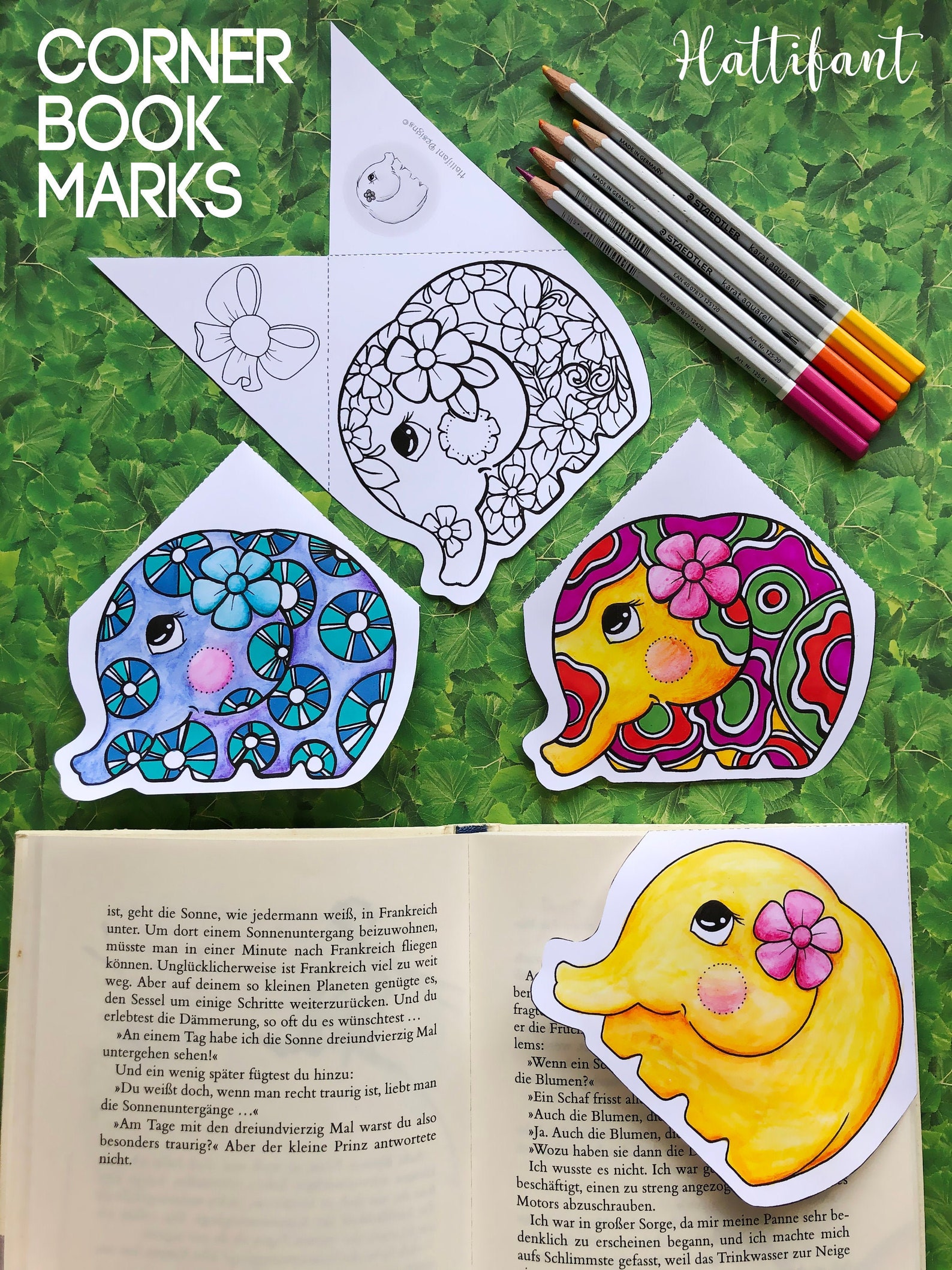 Hattifant the Elephant Corner Bookmarks to Color In | Etsy