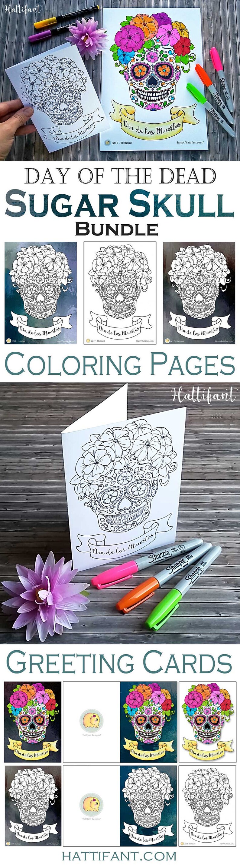 Day of the Dead Día De Los Muertos Sugar Skull Coloring - Etsy