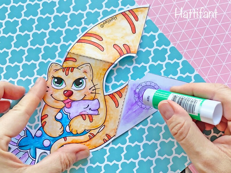 Kitty Cat Hugs Fish CORNER BOOKMARKS to Color and Craft - Etsy