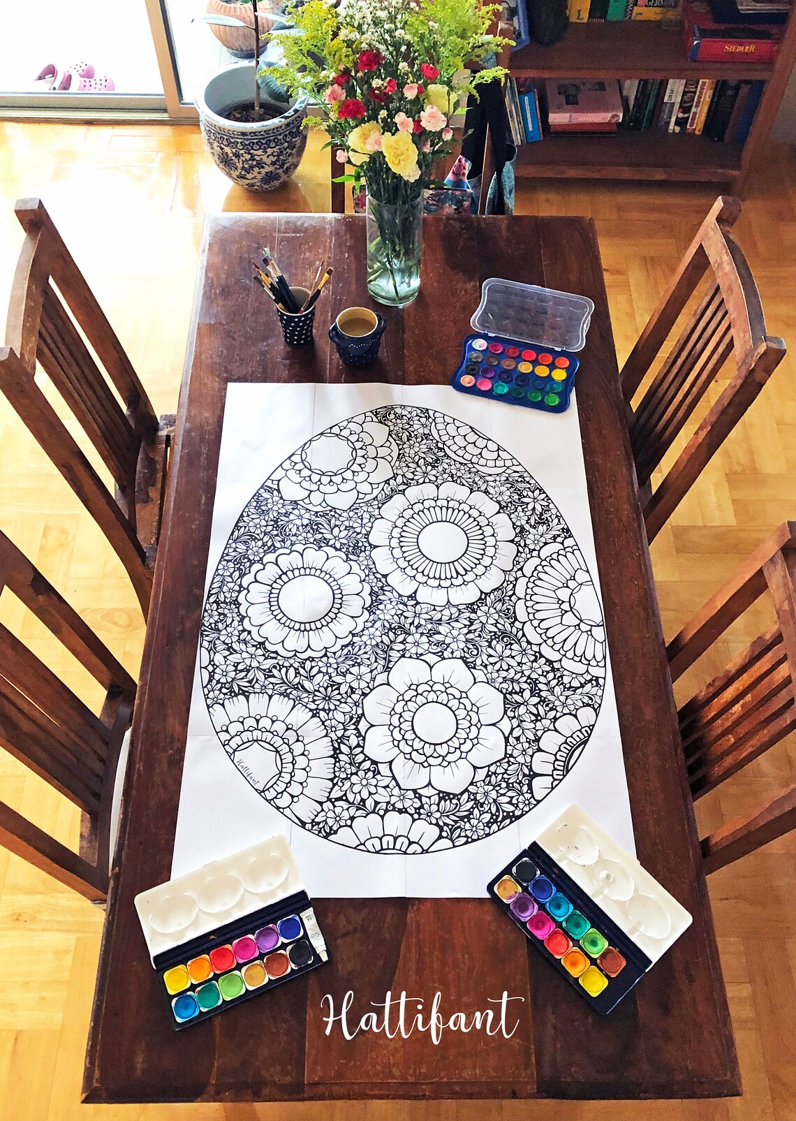 GIANT Poster Flower Filled EASTER Egg Poster & Coloring Page | Etsy