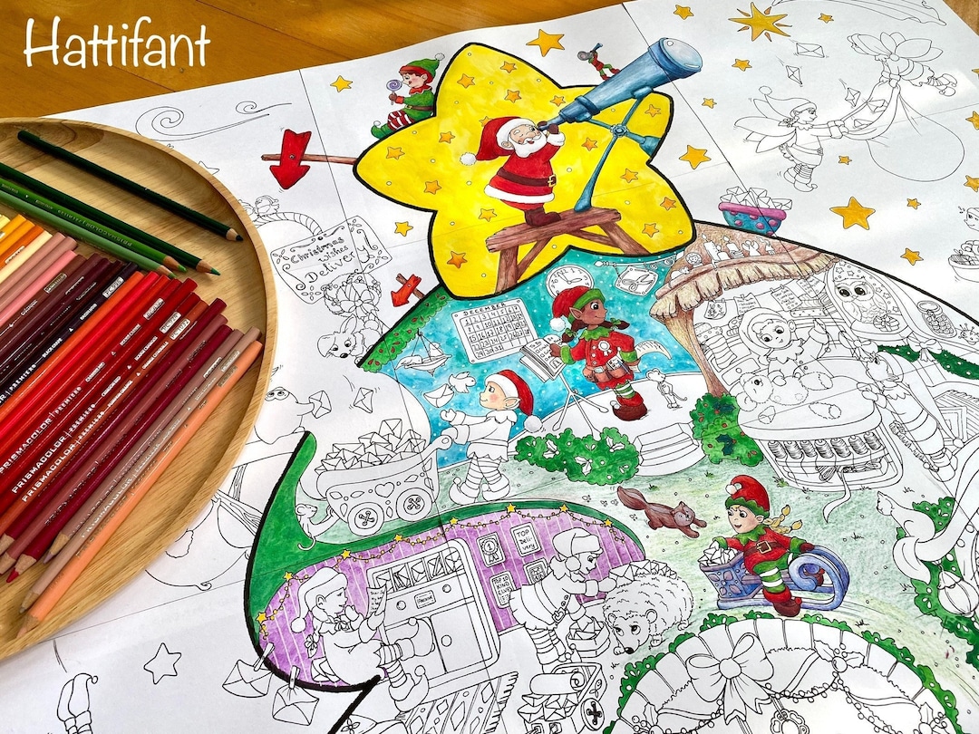 GIANT Poster | Christmas Tree - Elf Factory - to Color in Including ...