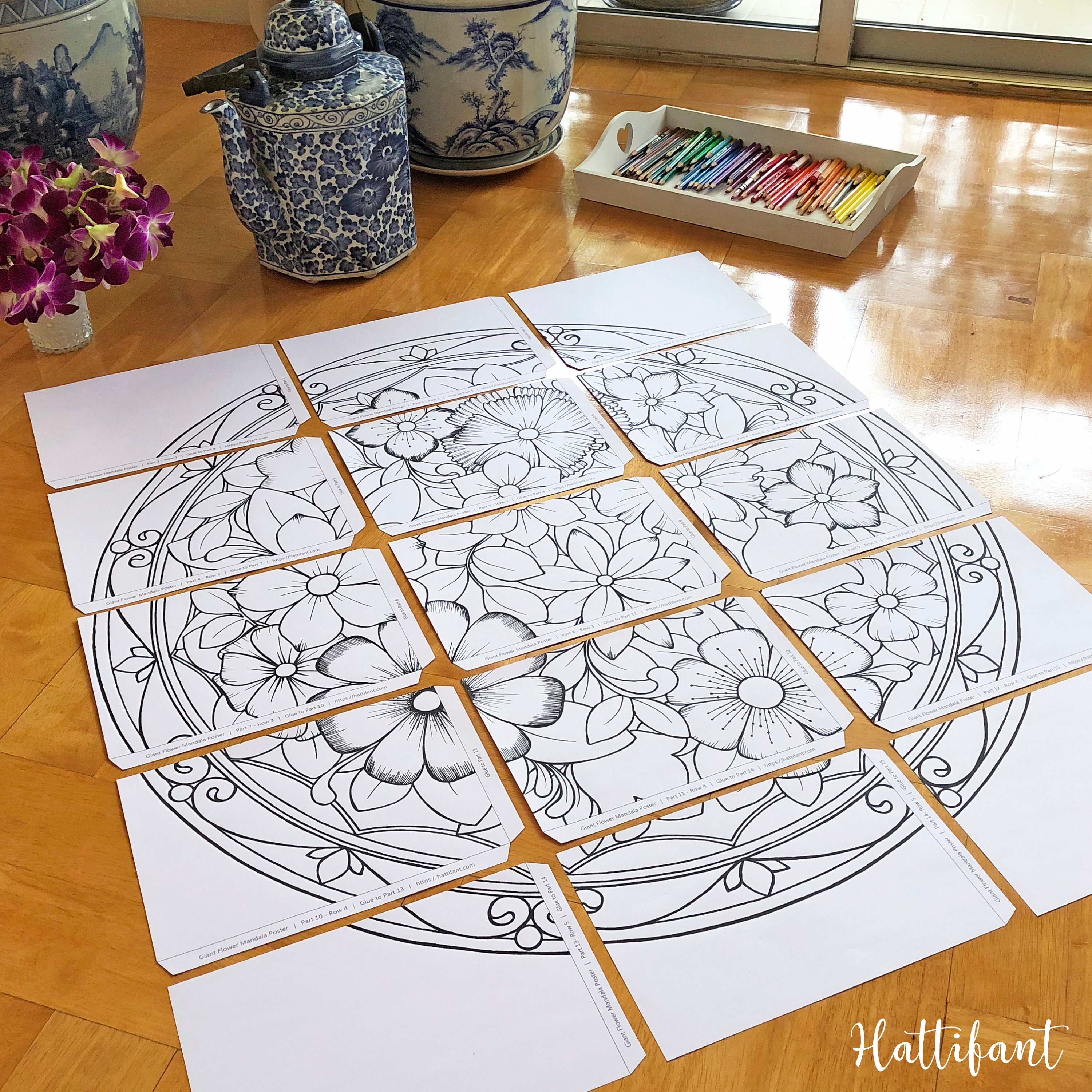GIANT Poster Flower Mandala to COLOR | Etsy