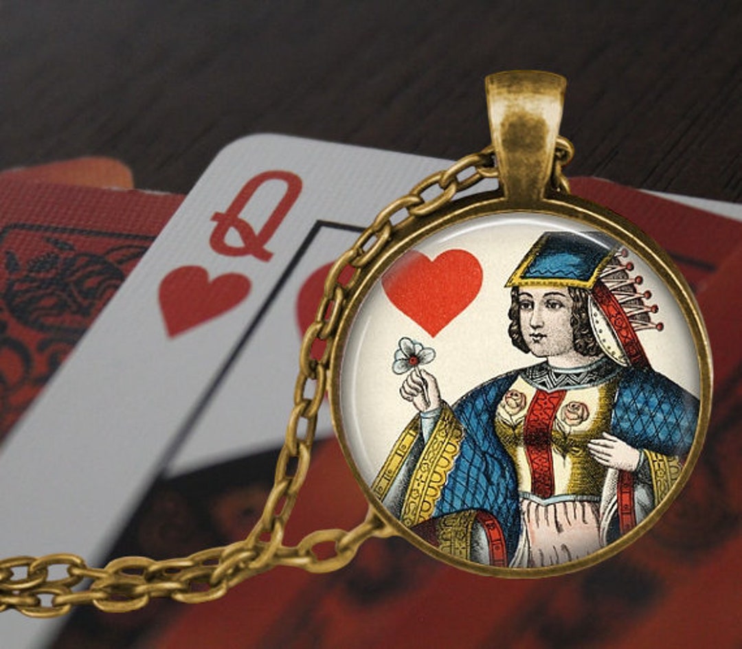 Queen of Hearts Necklace: Vintage Playing Card Jewelry, Gambler Gift - Etsy