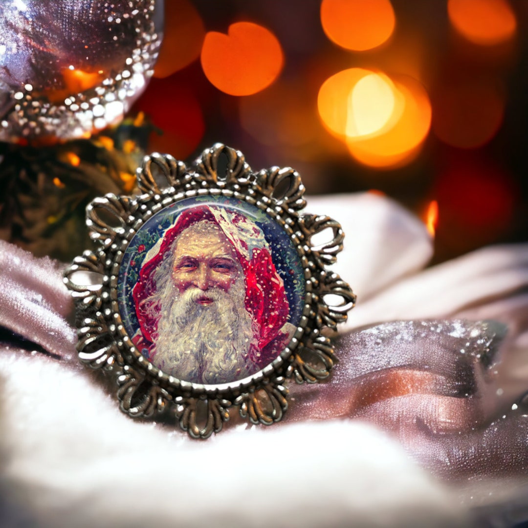 Victorian Santa Brooch Pin: Christmas Holiday Jewelry, Silver/gold ...