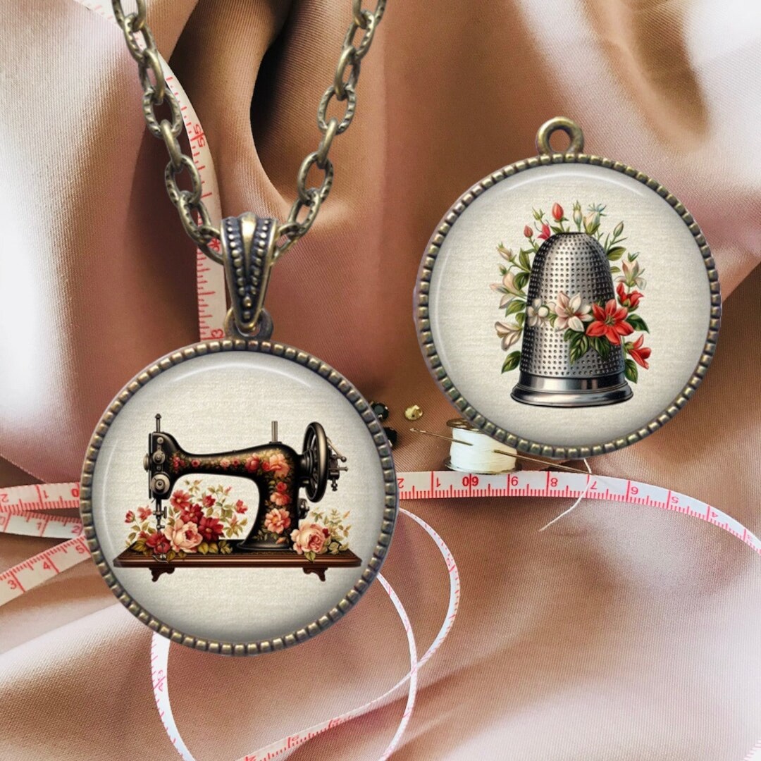 Sewing Machine & Thimble Necklace: Seamstress Gift, Antique Bronze ...