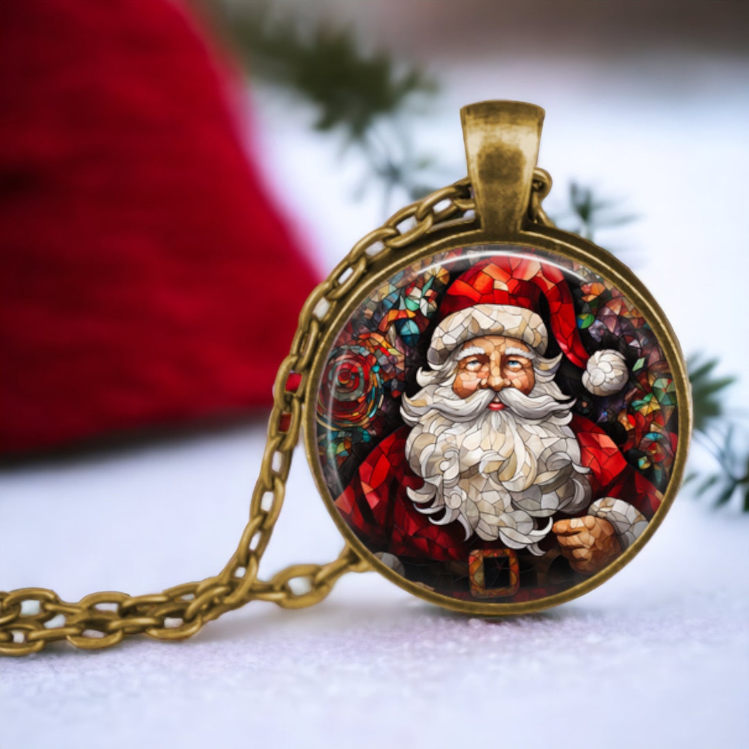Santa Claus Necklace: Holiday Jewelry Gift, Silver or Bronze Finish - Etsy