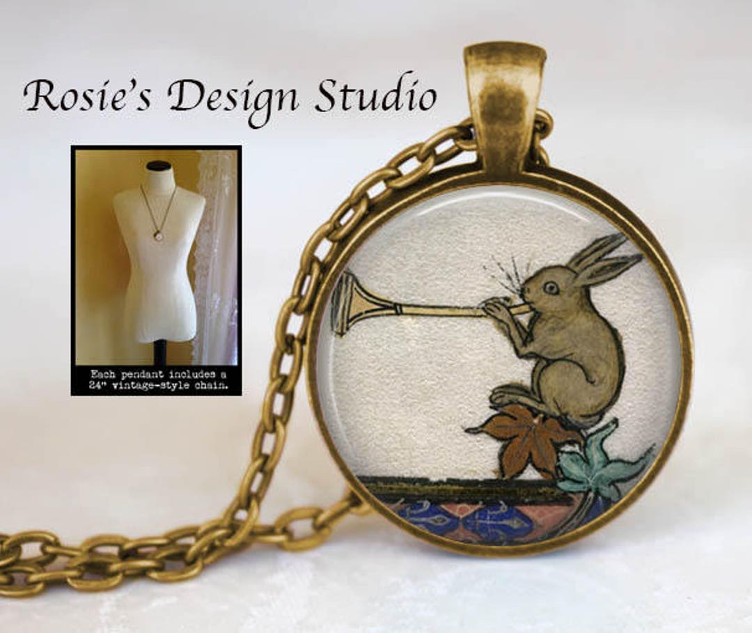 Medieval Rabbit Playing Trumpet Horn Hare Pendant Necklace - Etsy