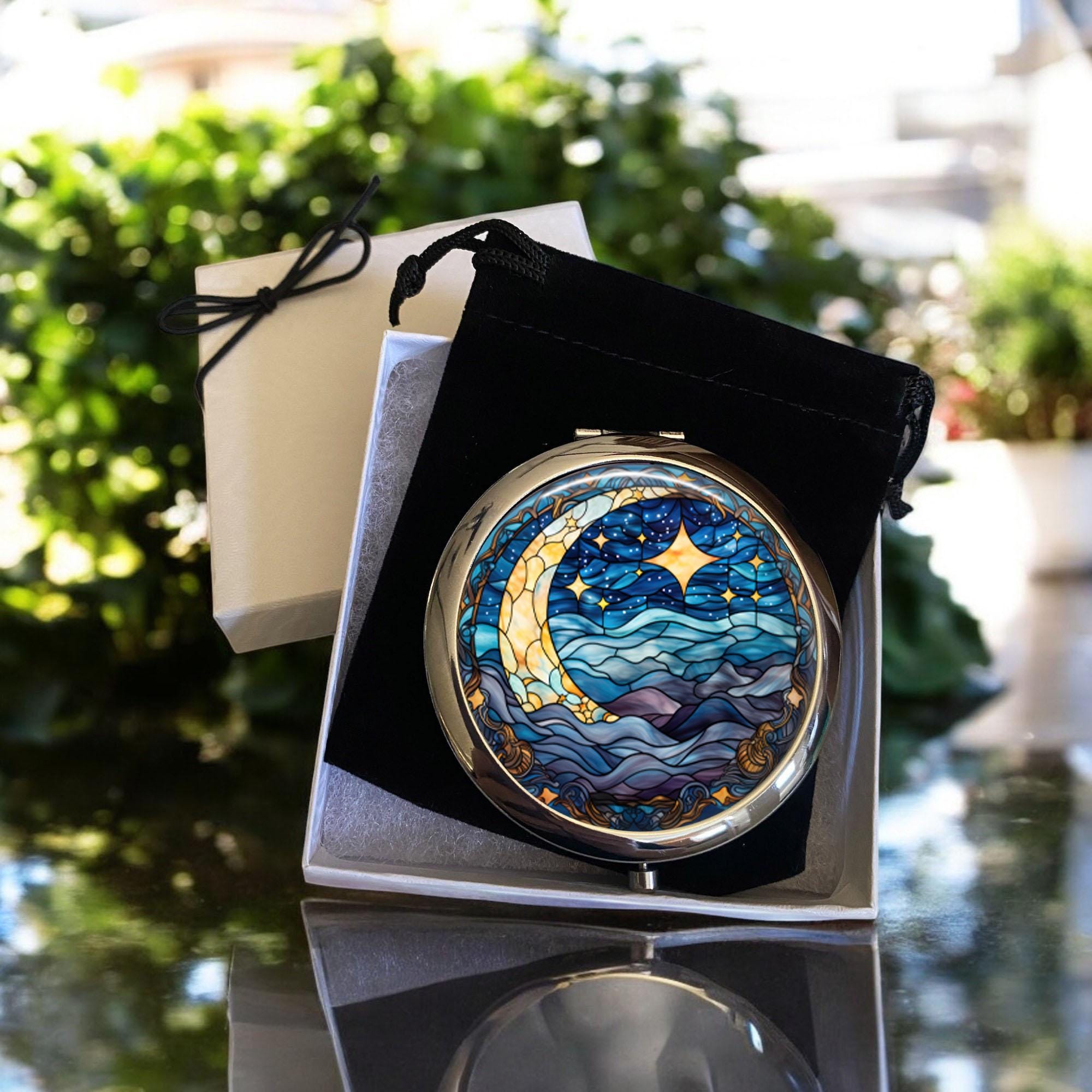Dreamy Moon Compact Mirror: Starry Night Lover Gift, Magnifying, Silver ...