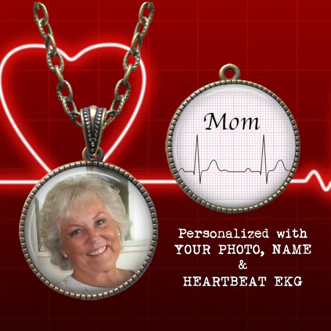 Custom Photo & Heartbeat EKG Pendant Necklace: Medical Jewelry Keepsake ...
