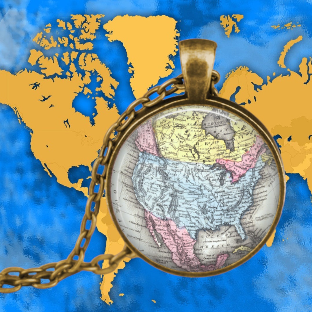 North America Vintage Map Necklace United States Canada Mexico Traveler ...