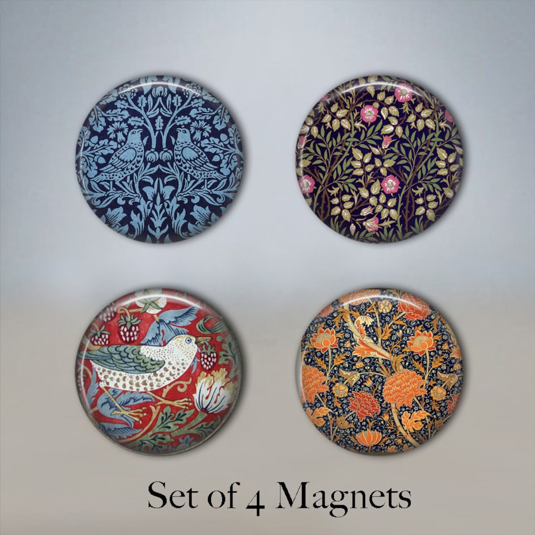William Morris Magnet Set Set of 4 Magnets Strawberry Thief Kelmscott ...