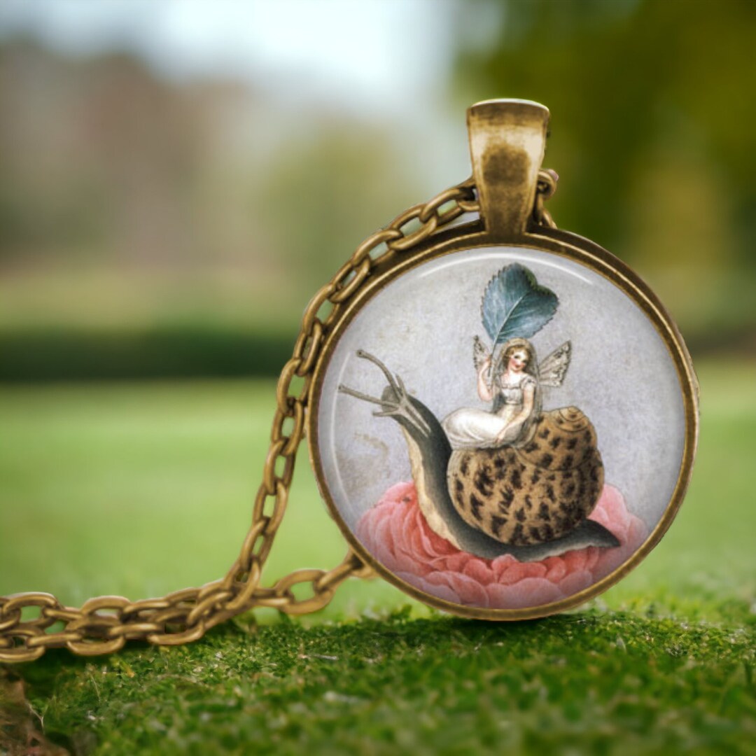 Fairy on Snail Necklace: Victorian Art Pendant, Gardener Gift - Etsy