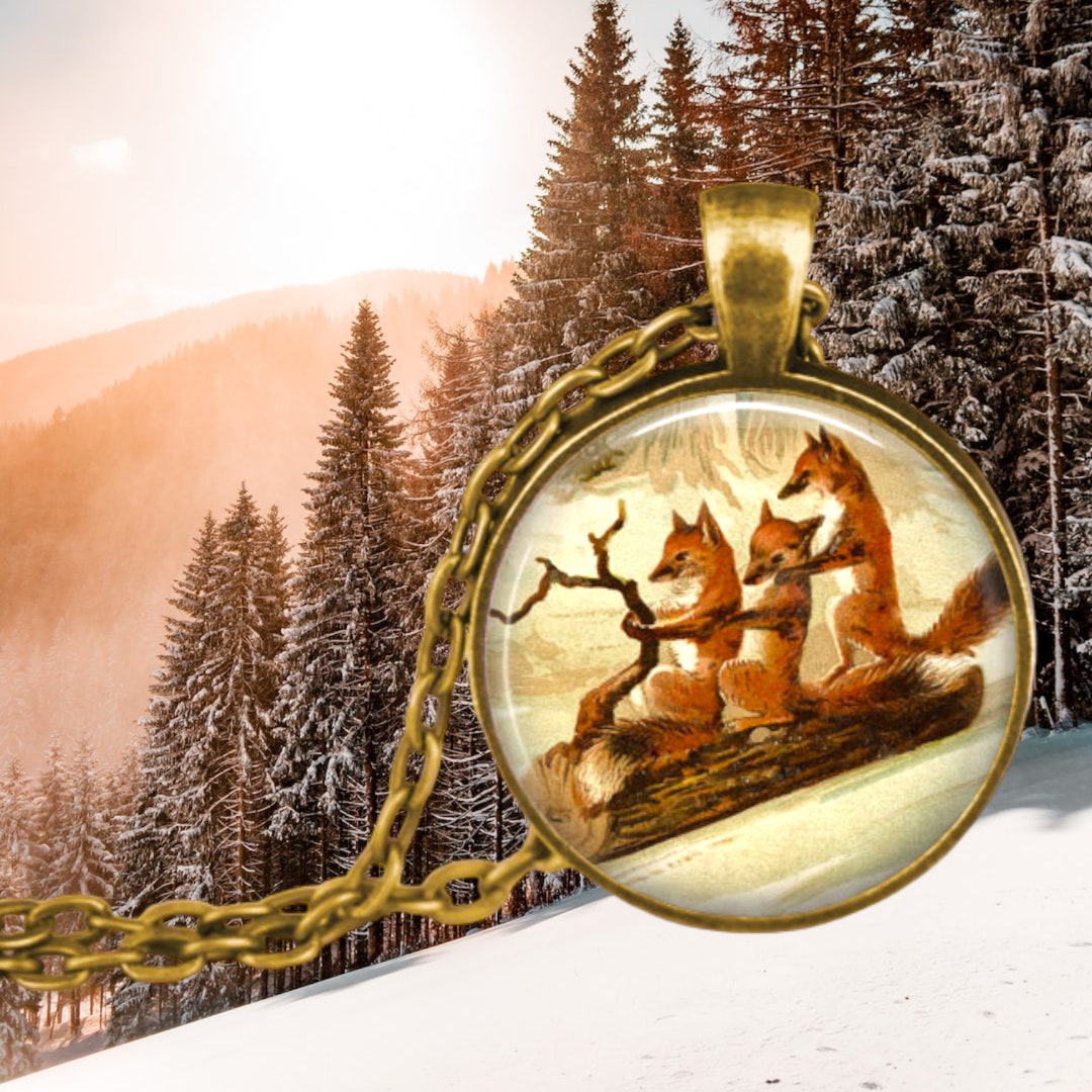 Foxes Sledding Necklace: Vintage Winter Wildlife Jewelry - Etsy