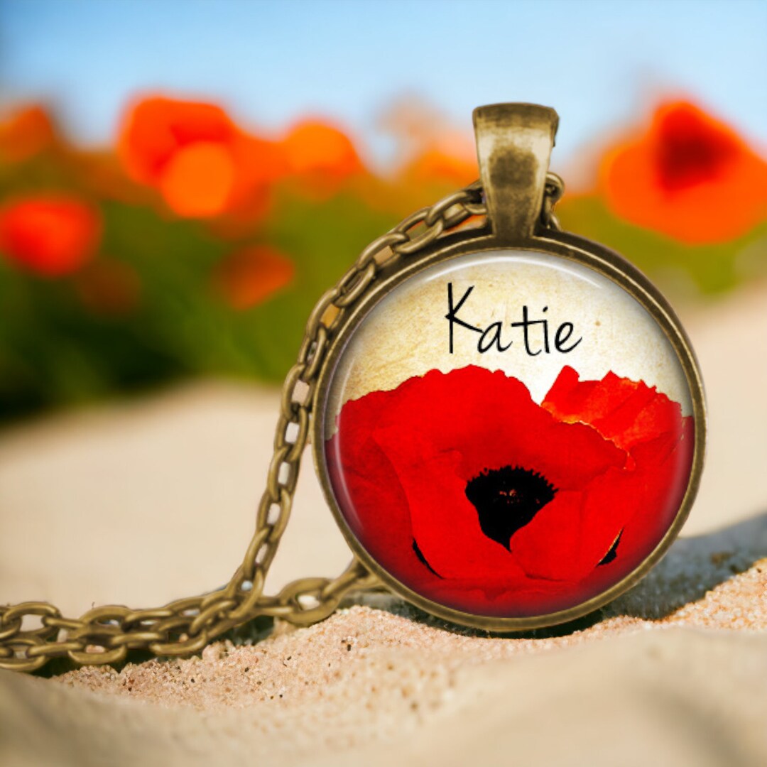 Personalized Poppy Pendant Necklace: Custom Name Jewelry, August Birth ...