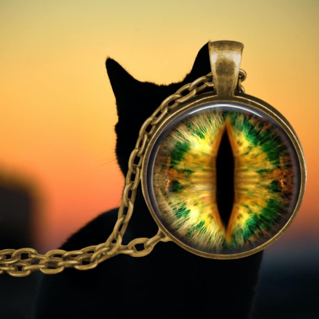 Cat's Eye Pendant Necklace: Green & Brown Jewelry, Cat Lover Gift - Etsy