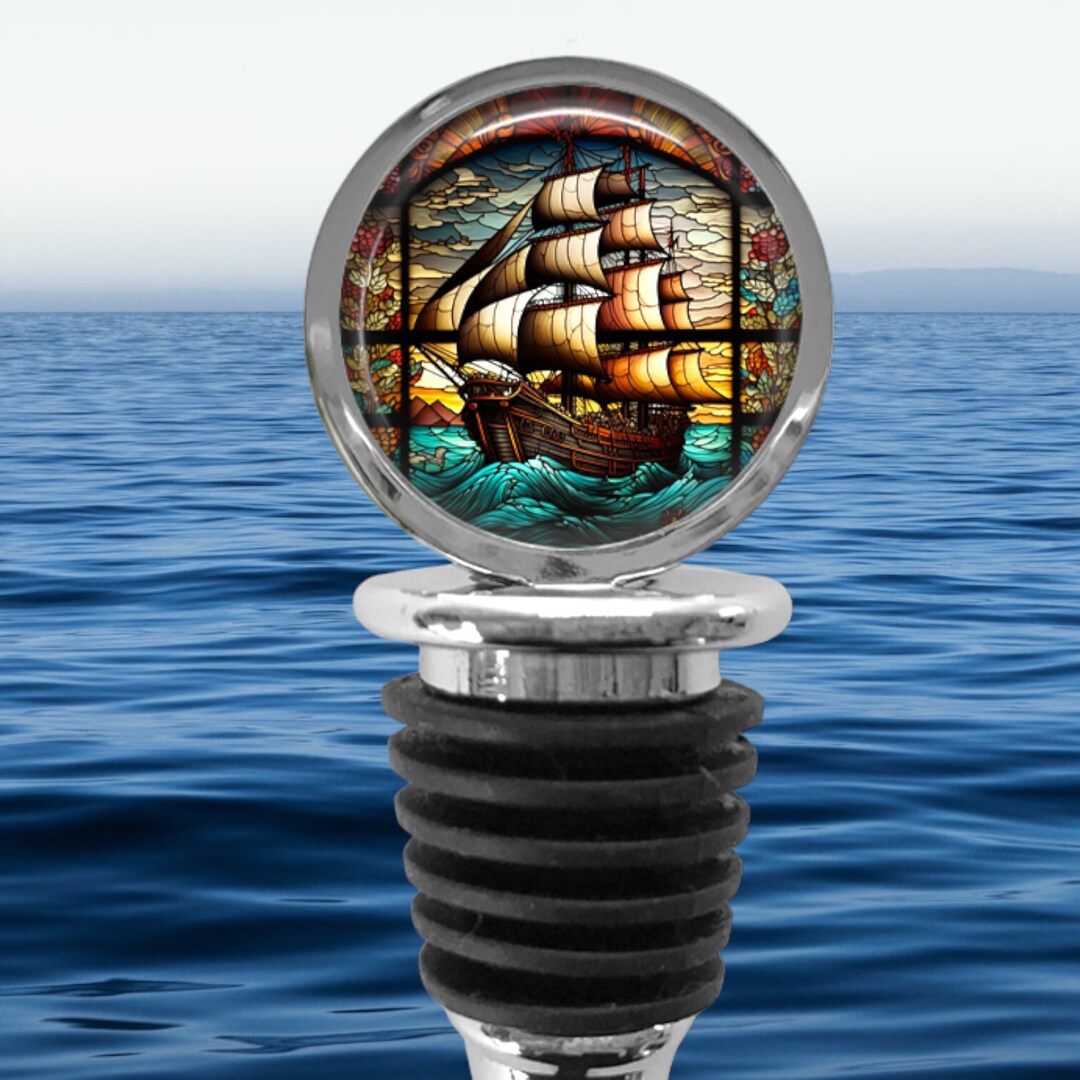 Sailing Ship Wine Stopper: Faux Stained Glass Mariner Gift - Etsy