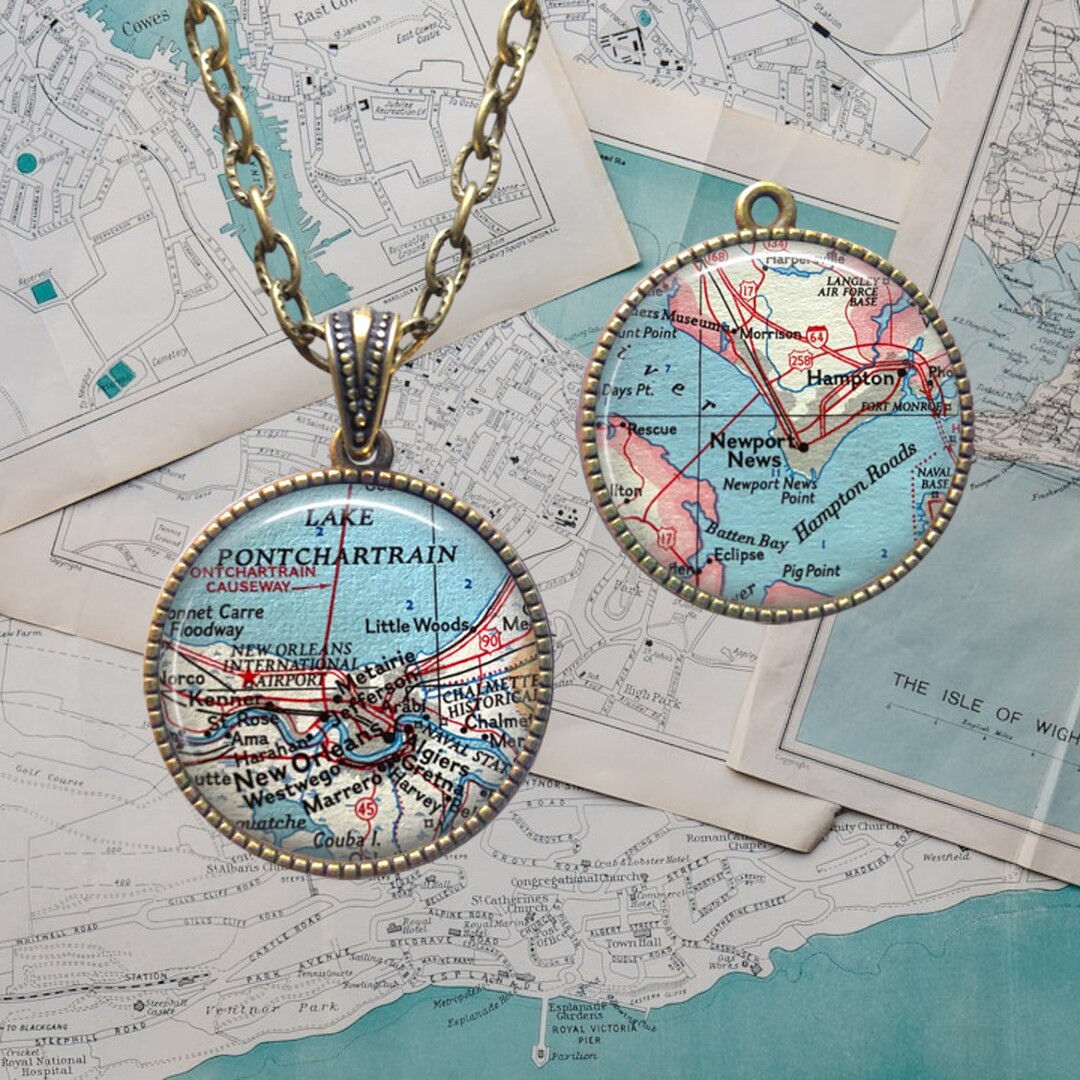 Custom Map Double Sided Pendant - Two Maps of Your Choice - Map Jewelry ...