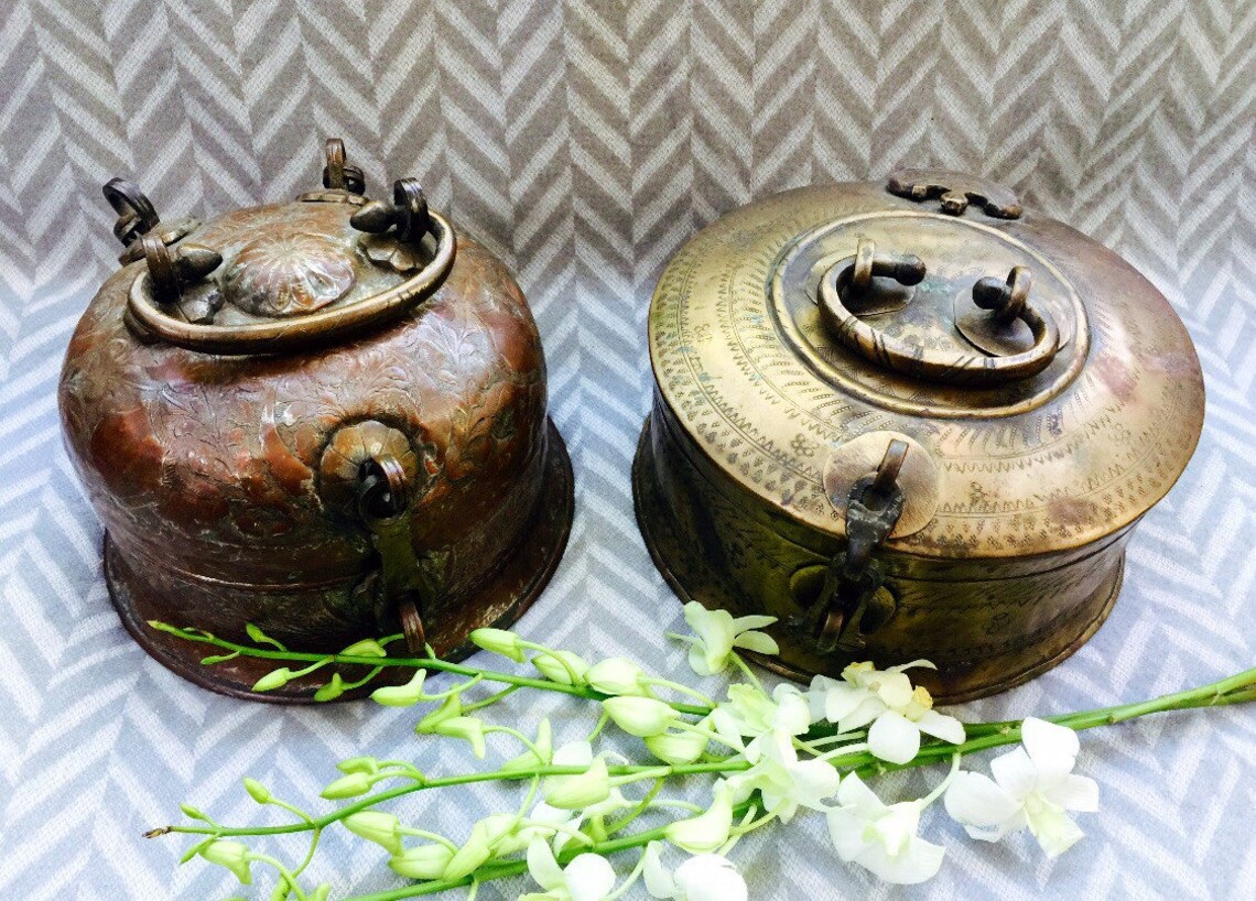 Gorgeous Antique Betelnut Chapati Boxes in Choice of Brass or Copper ...