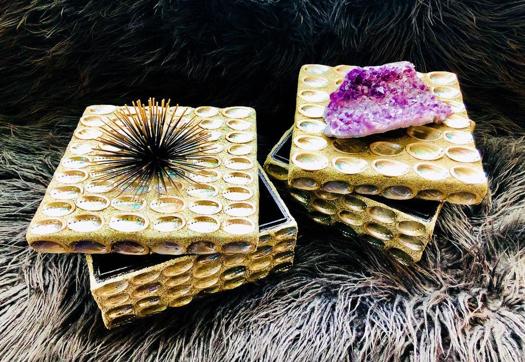 Chic Abalone Shell Inlayed Boxes With Choice of Amethyst Cluster or ...