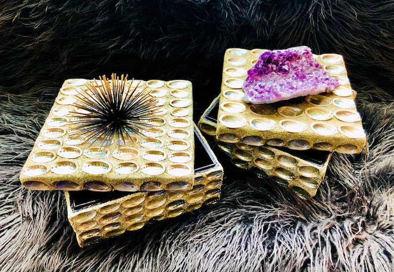 Chic Abalone Shell Inlayed Boxes With Choice of Amethyst Cluster or ...