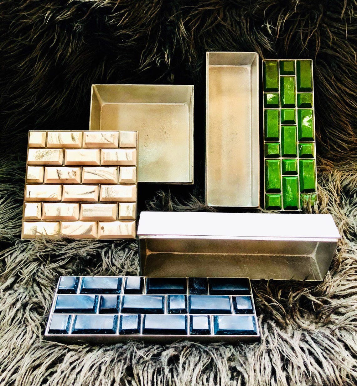 Striking Rectangular Pewter Boxes With Choice of Jade Green or - Etsy