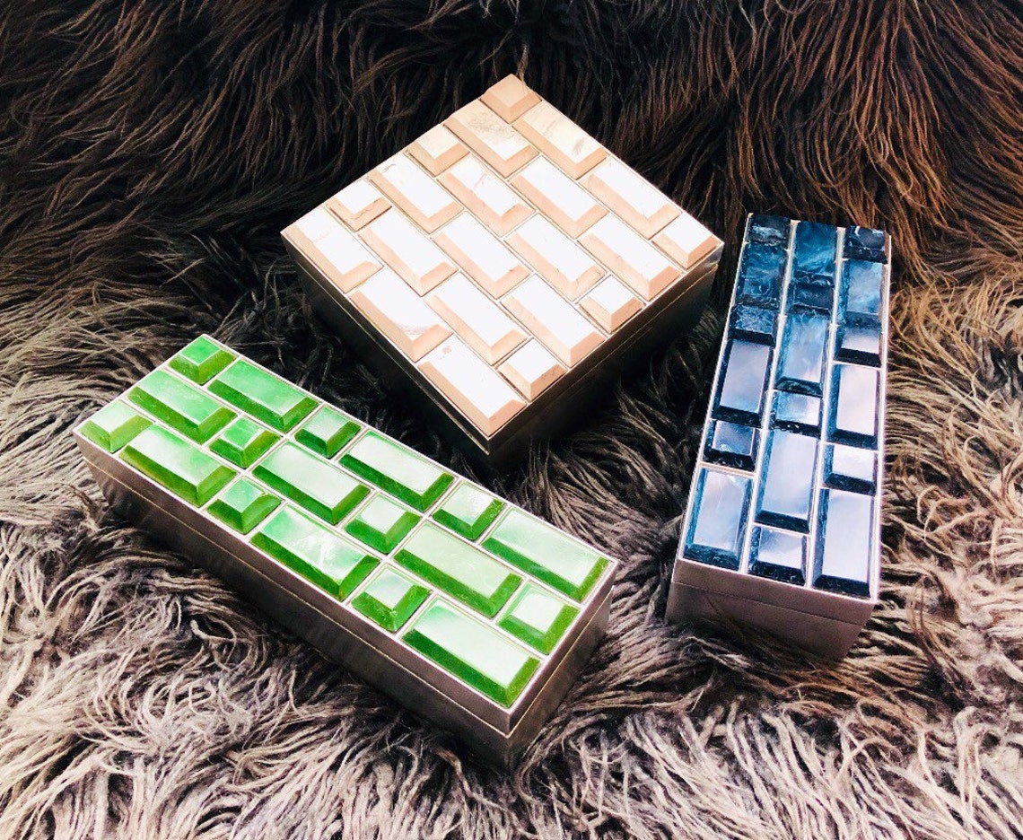 Striking Rectangular Pewter Boxes With Choice of Jade Green or - Etsy