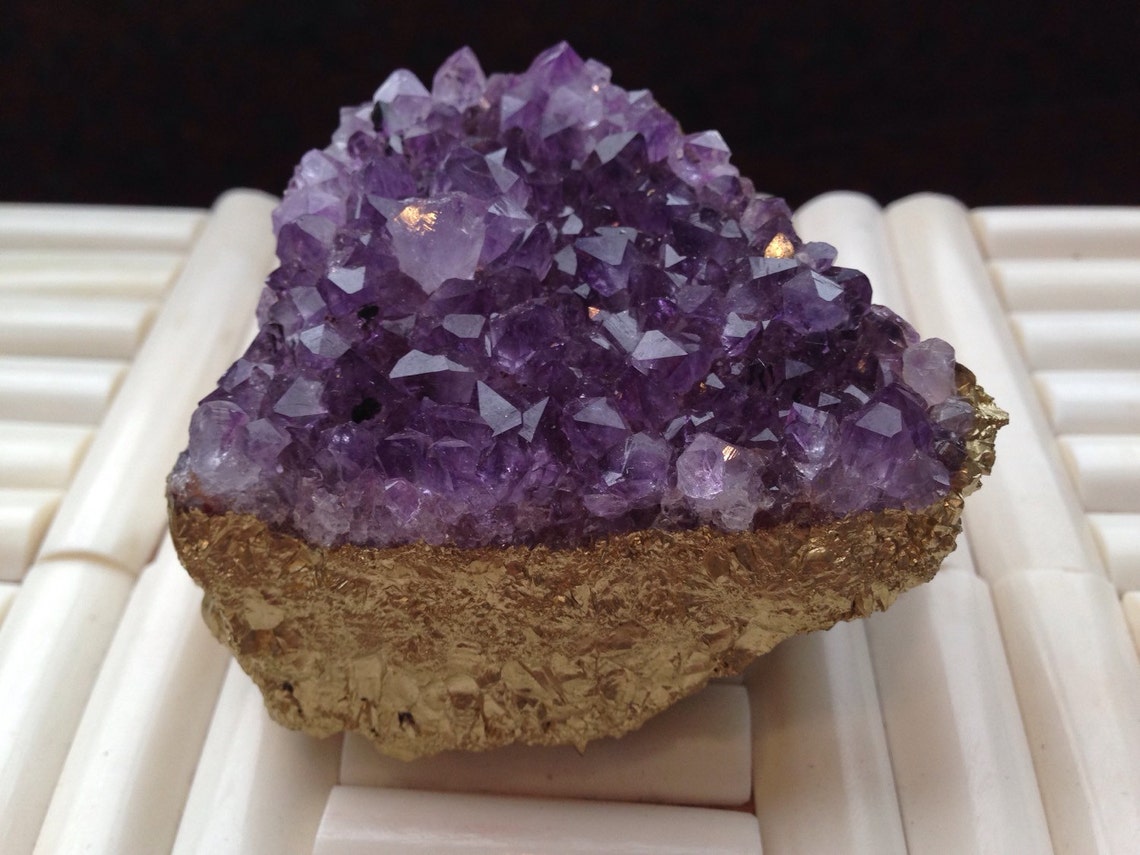 Handmade Box With Bone Inlay & Gold Gilded Amethyst Cluster. - Etsy