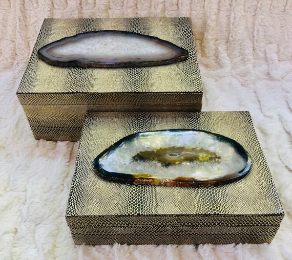 Chic Golden Snake Skin Embossed Boxes With Agate Slice - Etsy
