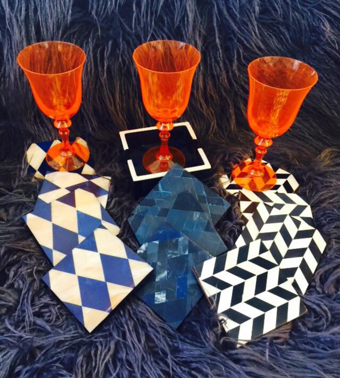 Chic 4 Piece Coaster Sets in Choice of Bone Diamond Patterns Over Wood ...