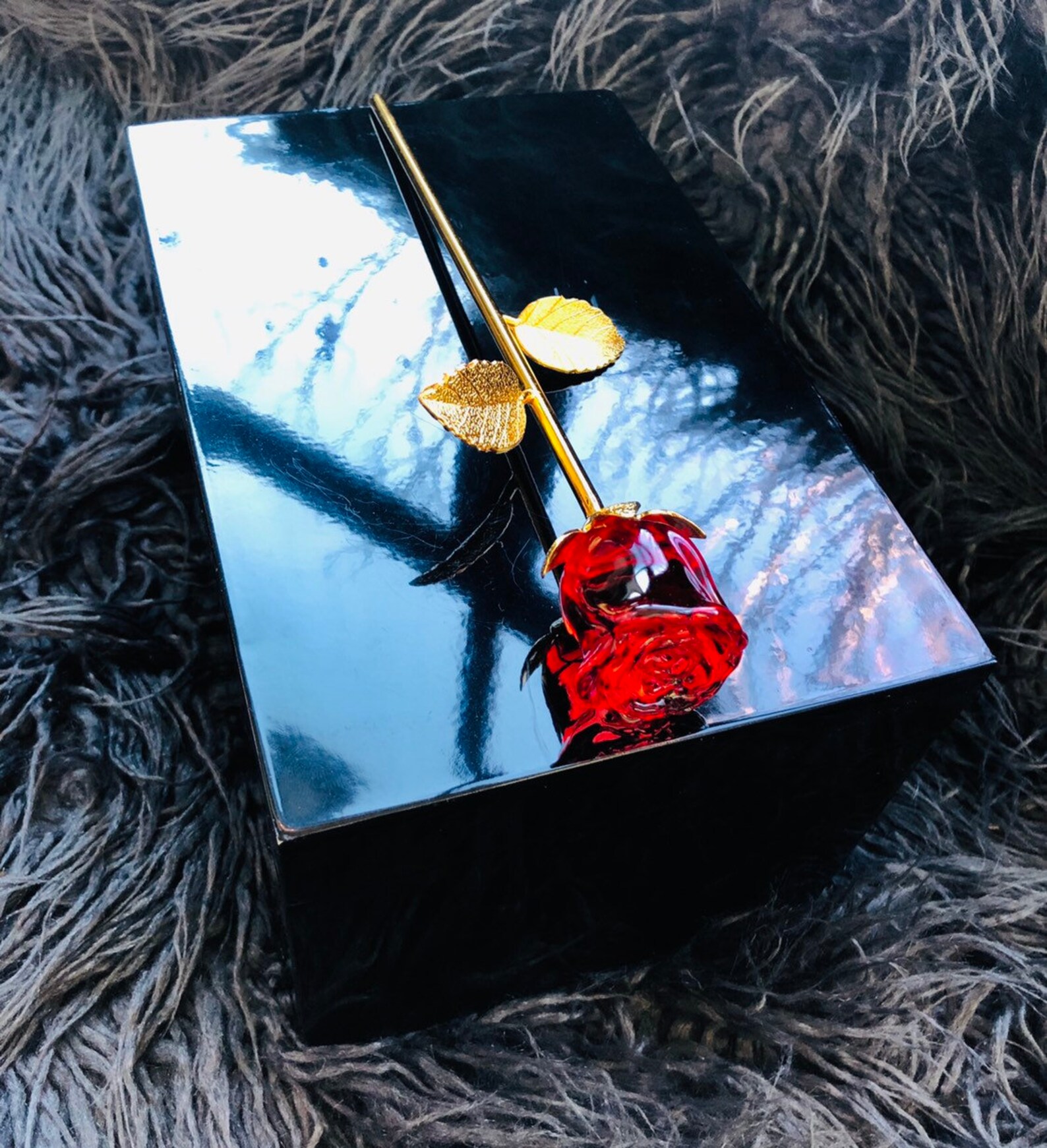 Large Black or White Lacquer Box With 24K Gold-plated & Red | Etsy