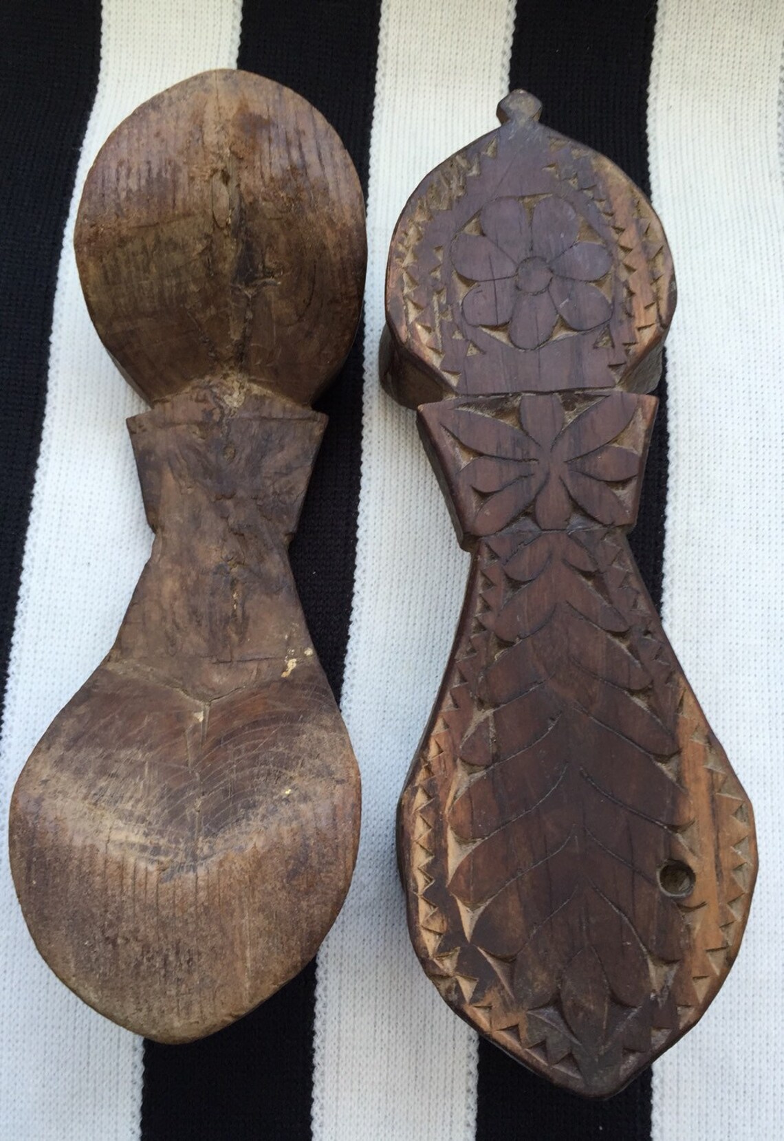 Antique Asian Wooden Platform Shoes With Intricate Hand-carved Floral ...