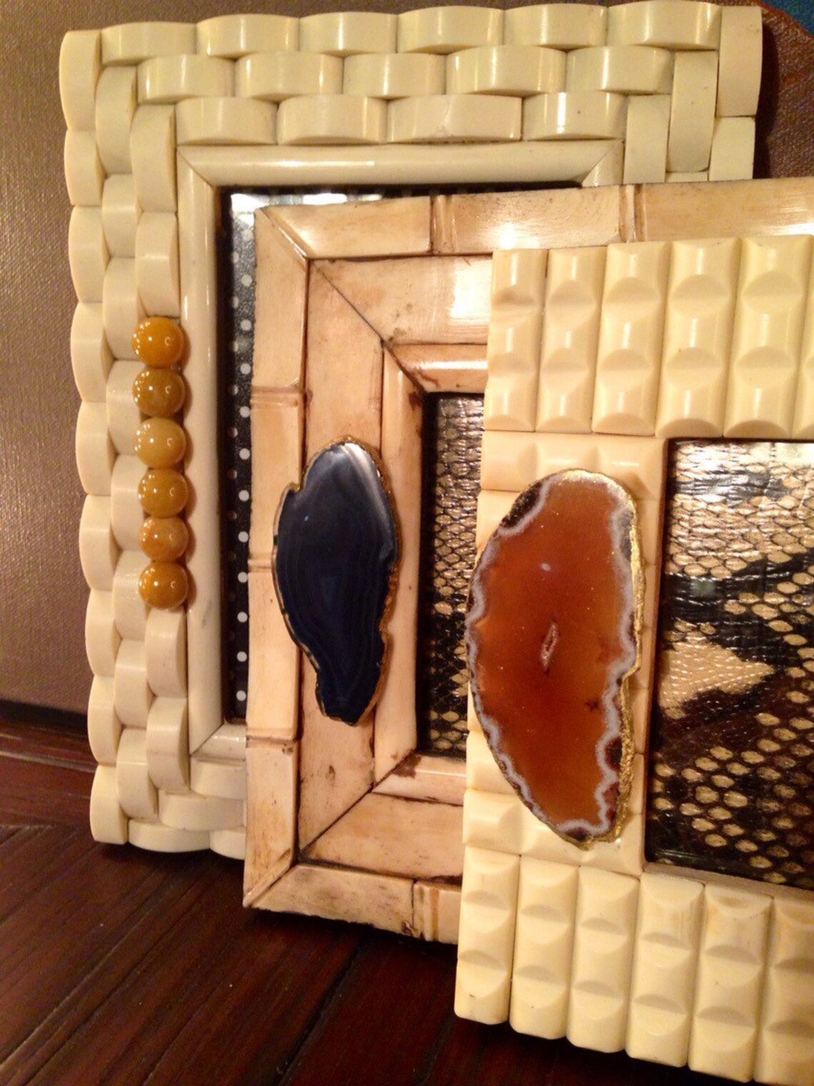 Choice of 3 Different Wood 4" X 6" Photo Frames With Intricate Bone ...
