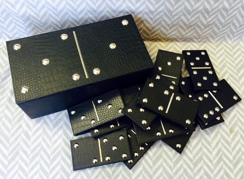 Giant 28 Piece Boxed Domino Set Enrobed in Black Crocodile - Etsy