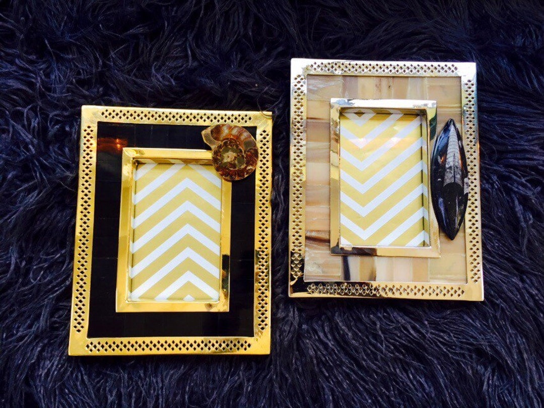 Photo Frames With Inlayed Horn Tiles, Chic Filagree Metal Borders ...
