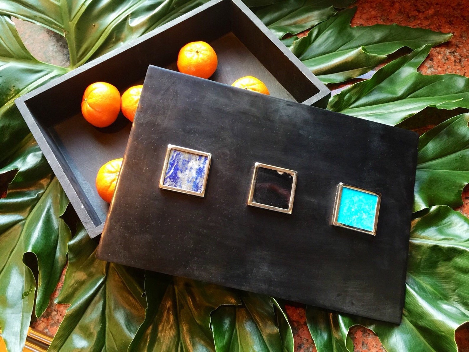 Black Soapstone Boxes With Choice of Size & Turquoise/lapis/"tortoise ...