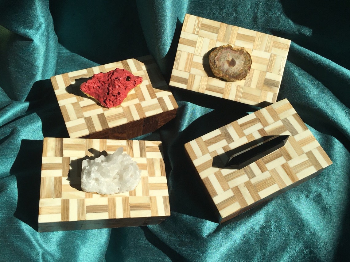 Chic Handmade Wooden Boxes With Bone Tile Inlay and Choice of Gold ...