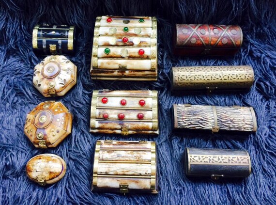 Vintage Moroccan Bone Boxes with Intricate Brass Details in | Etsy