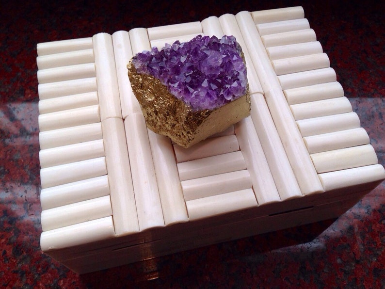 Handmade Box With Bone Inlay & Gold Gilded Amethyst Cluster. | Etsy