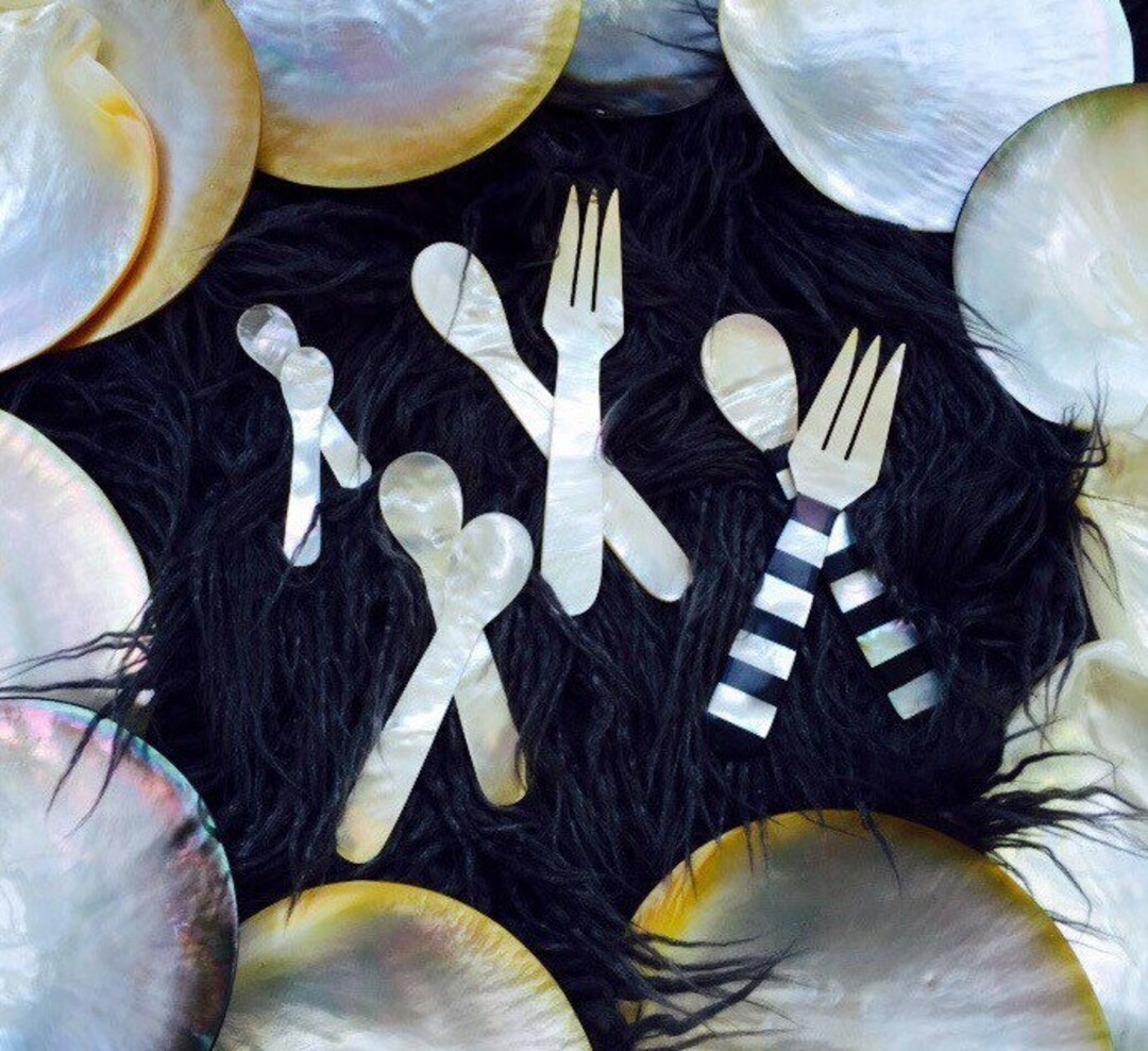 Mother-of-pearl Shell Utensils in Choice of Striped Fork/spoon, Natural ...