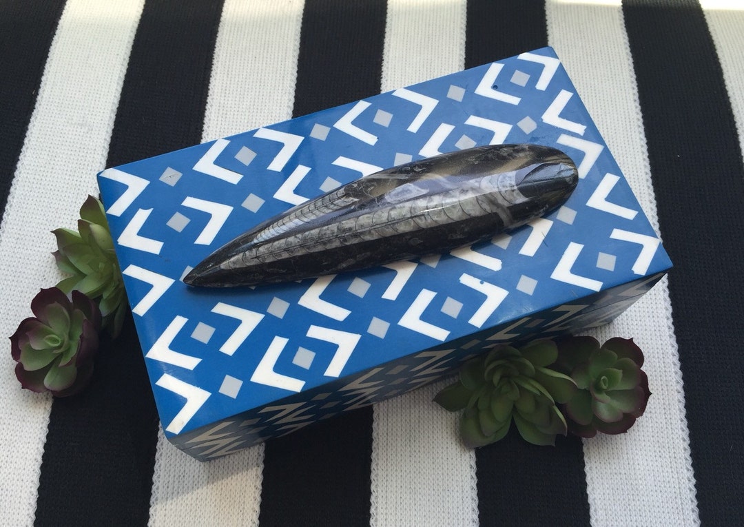 Chic Blue Box With Festive Inlayed Design Topped With Large - Etsy