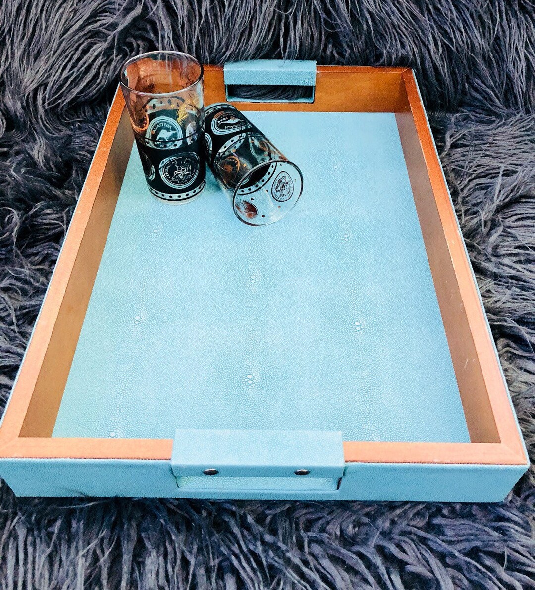 Rectangular Tray Sheathed in Aqua Blue Stingray/shagreen With Wood Trim ...