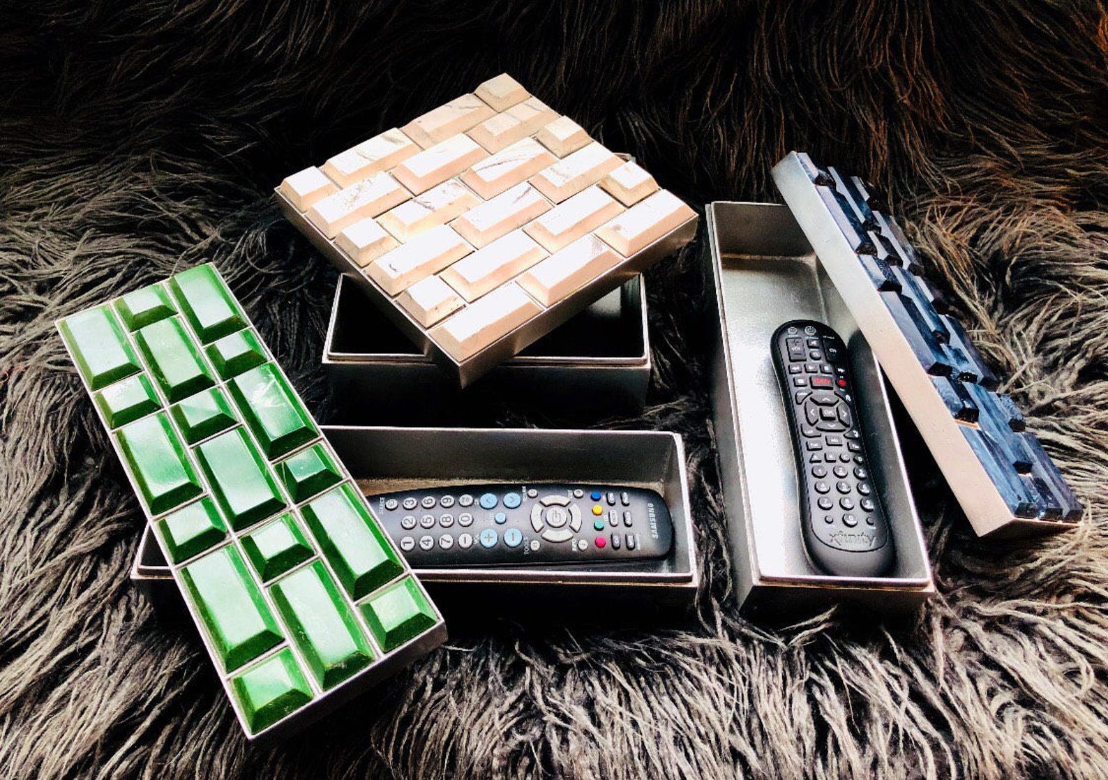 Striking Rectangular Pewter Boxes With Choice of Jade Green or - Etsy