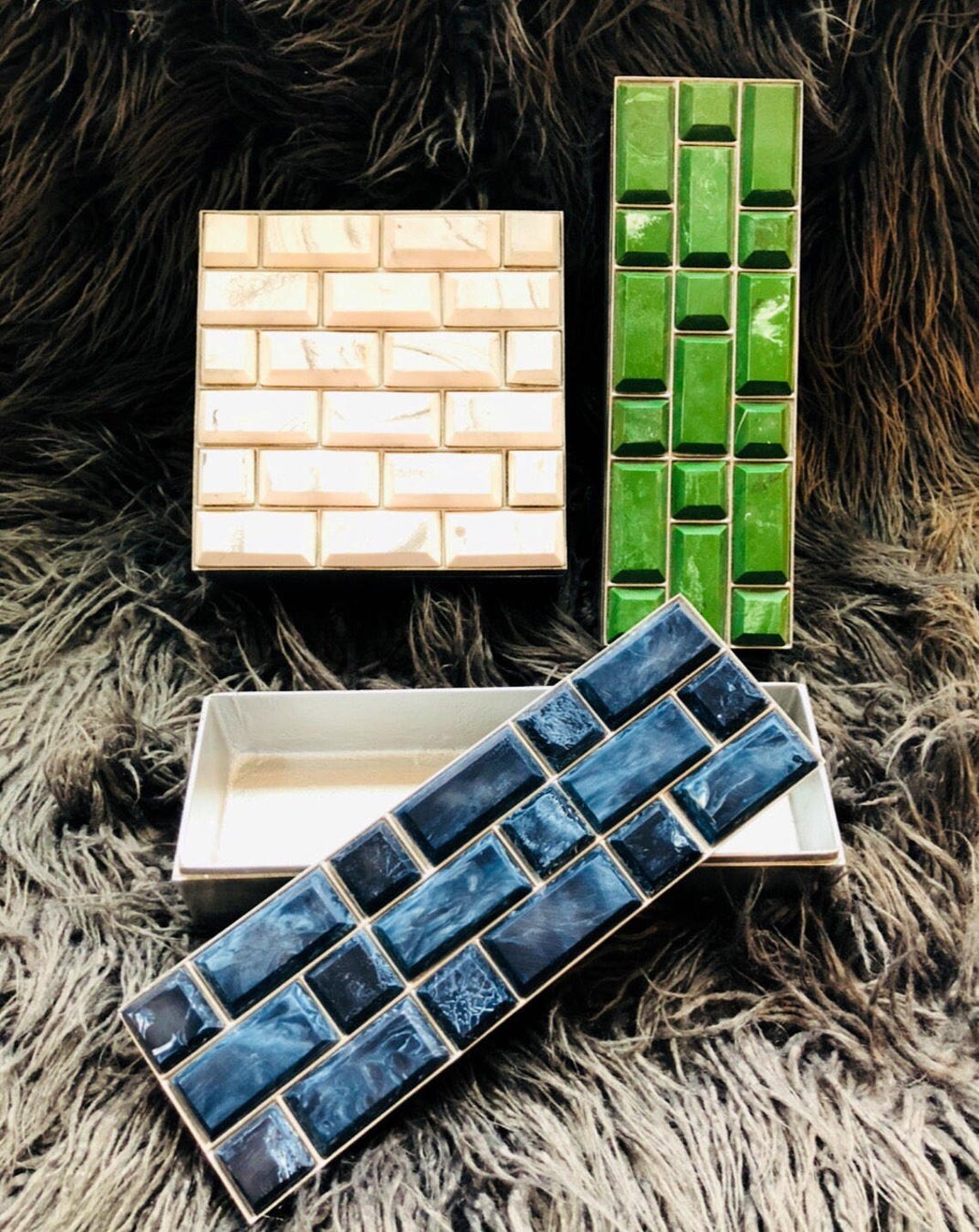 Striking Rectangular Pewter Boxes With Choice of Jade Green or - Etsy