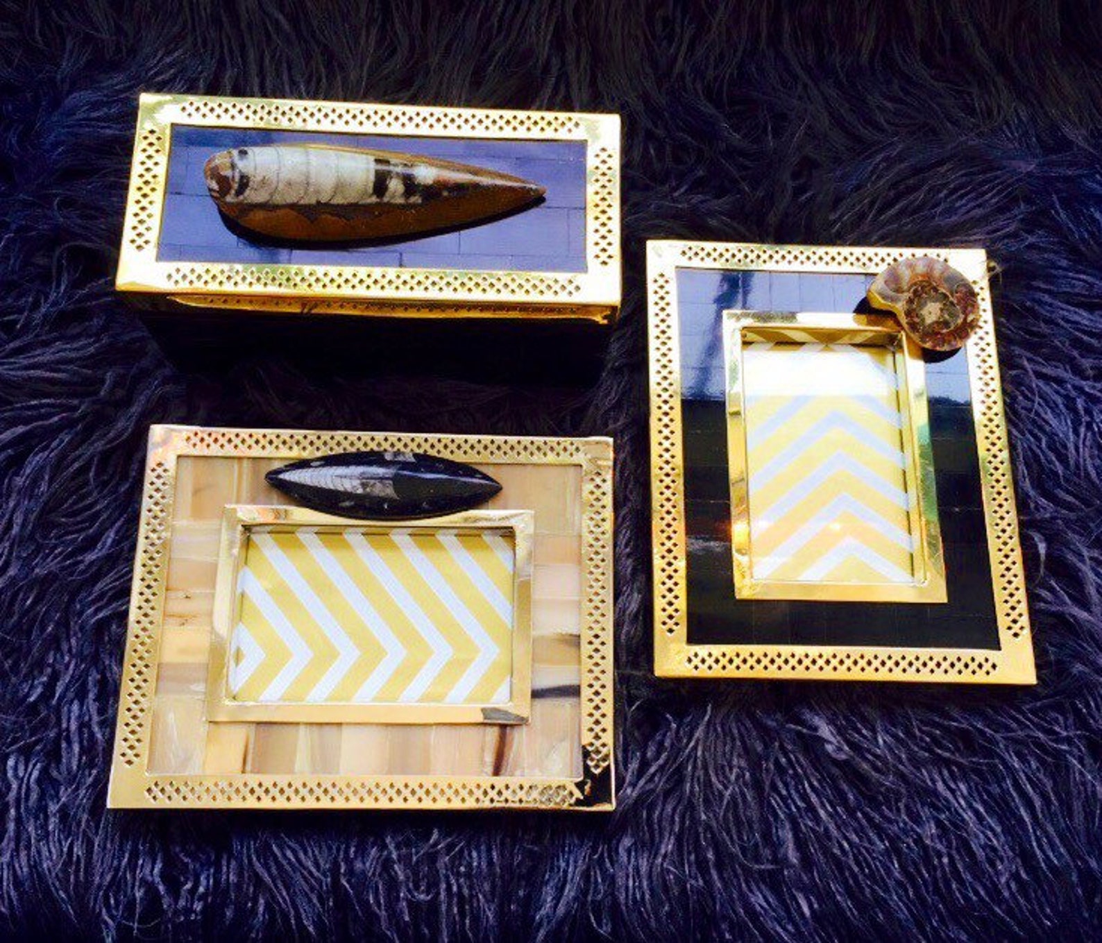 Photo Frames With Inlayed Horn Tiles Chic Filagree Metal - Etsy