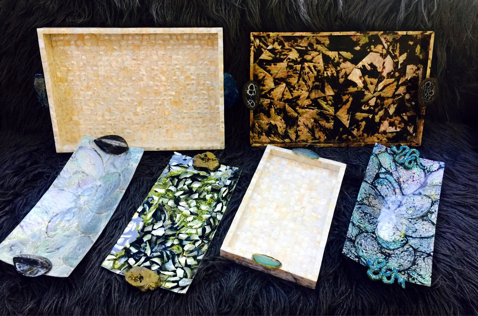 Luminescent Shell Inlayed Trays/bowls in Choice of Size & Gold - Etsy